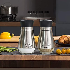 Salt and Pepper Shakers, Stainless Steel and Glass Bottle, Set of 2