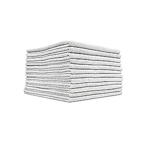 The Rag Company - The Edgeless Pearl - Professional Microfiber Detailing Towel for Ceramic Coating Leveling and Sealant Removal, Scratch-Free with No Tags, 320gsm, 16in x 16in, Ice Grey (12-Pack)