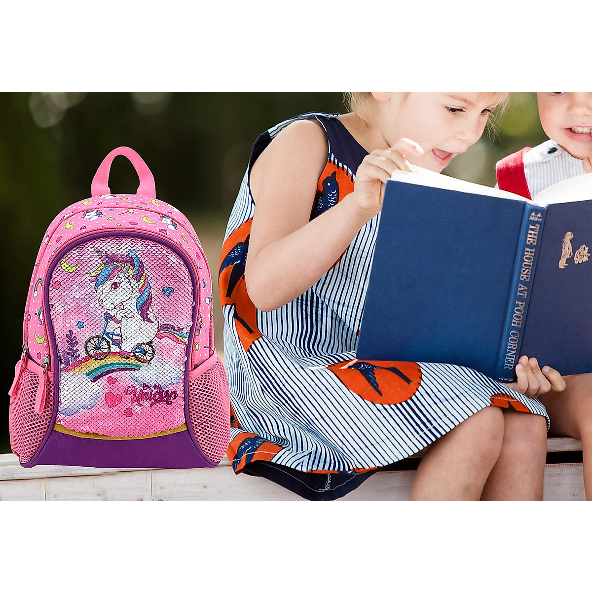 HAPPYSUNNY Toddler Backpack Reversible Sequin 13 Inch Lightweight for Preschool and Kindergarten Children, Kid Backpack, Mini School Bag Bookbag for 3-5 Years Girls