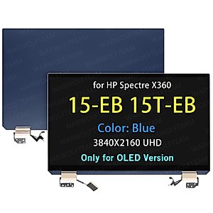 WARWOLFTEAM Replacement Whole Hinge-up Assembly For HP Spectre X360 15-EB0073TX 15-EB0081NR 15-EB0083NR 15-EB1043DX LCD Touch Screen Digitizer Assembly UHD 15.6in L97636-001 (OLED Cable Version, Blue)