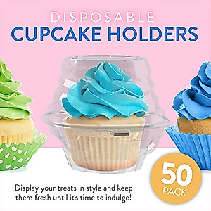 Individual Cupcake Containers (50 Pack) | Clear Plastic Disposable Cupcake Boxes/Holders | Single Cupcake Holder with Dome Lid Bulk | BPA-Free Plastic Cupcake Muffin Container Carrier Boxes to Go