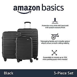 Amazon Basics 3-Piece Set Hardside Spinner, Black