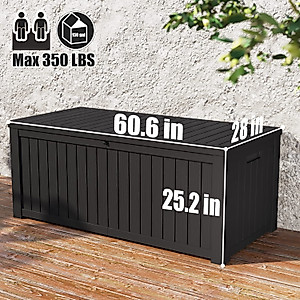 Greesum 150 Gallon Resin Deck Box Large Outdoor Storage for Patio Furniture, Garden Tools, Pool Supplies, Weatherproof and UV Resistant, Lockable, Black