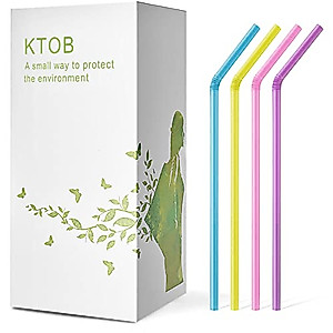 200 Count 100% Plant-Based Compostable Colorful Straws-KTOB Biodegradable Flexible Drinking Straws - A Fantastic Eco Friendly Alternative to Disposable Plastic Bendable Plasticless Straws