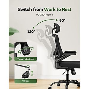 Marsail Ergonomic Mesh Office Chair High Back Desk Chair Adjustable Lumbar Support with Headrest Flip-Up Liftable Arms Swivel Computer Task Chair for Big and Tall People