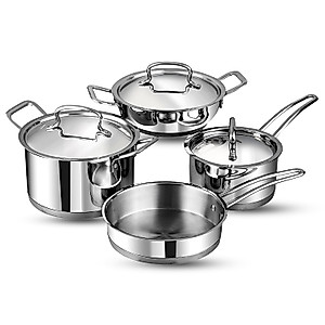 Vinod Classic Deluxe Stainless Steel Cookware Combo Set of 4 Pcs/Saucepan, Saucepot, Kadai and Frypan/Deep Kadhai for Cooking/Heavy Induction Bottom