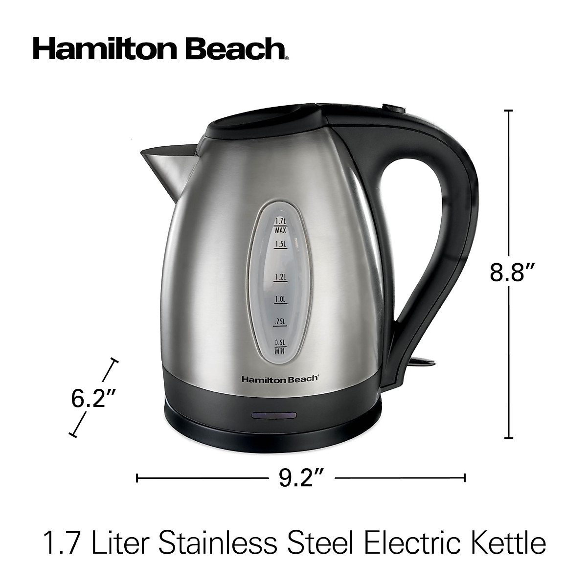 Hamilton Beach Electric Tea Kettle, Water Boiler & Heater, 1.7 L, Cordless, Auto-Shutoff and Boil-Dry Protection, Stainless Steel (40880)