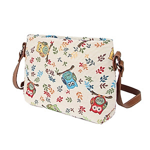 Signare Tapestry Crossbody Bag Shoulder Purse for Women In Owl Design (XB02-OWL)