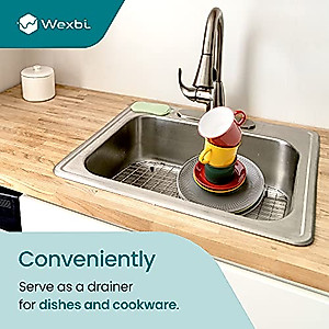 EUOTEO Kitchen Sink Bottom Grid Protector Drying Rack 2pcs Set - 13 5/8 in x 11 5/8 - Stainless Steel Protector with Draining Hole