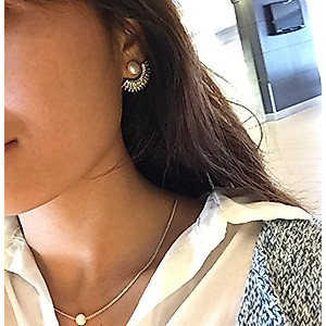 5mm Pearl Stud Front-Back Micropave Jacket Earrings 14K Rose Gold Plated