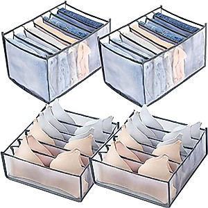 TOOVREN 2PCS Wardrobe Clothes Organizer (7 Grids) + 2PCS Bra Drawer Organizers (6 Grids)