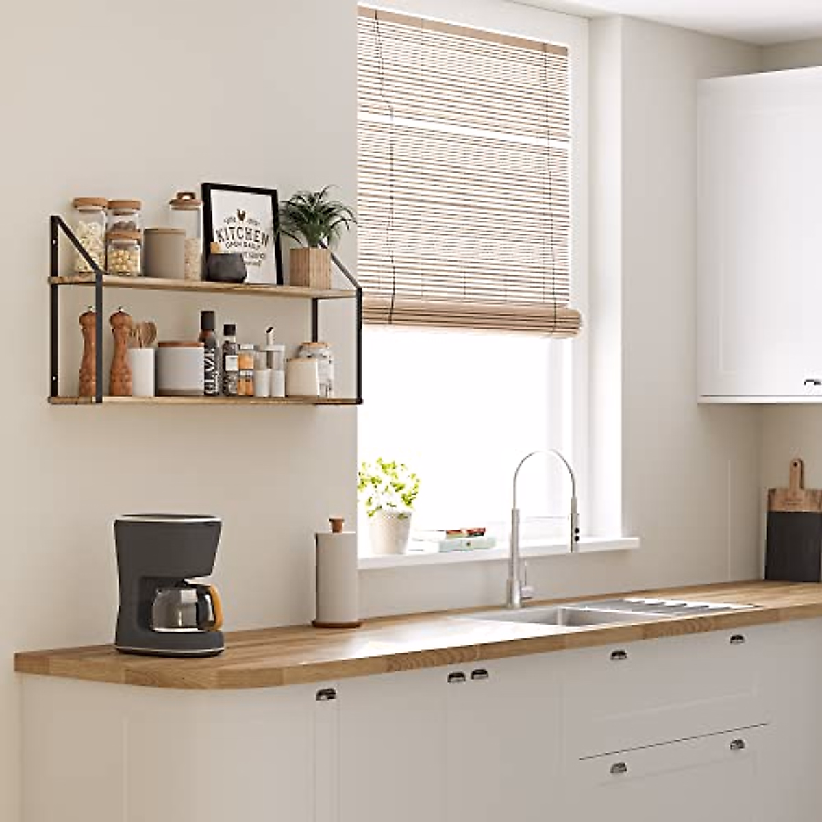 Wallniture Modena 2-Tier 36" Floating Shelves Living Room Decor Shelves for Wall Storage Laundry & Kitchen Organization Office Decor Burnt Finish