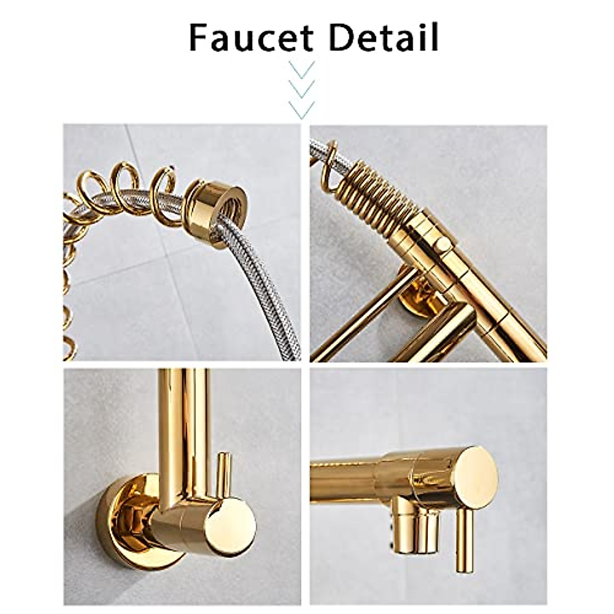 Kitchen Sink Faucet for Bar Farmhouse Commercial, Golden/Brushed Nickel/Chrome Spring Kitchen Faucet, Swivel Side Sprayer Dual Spout Kitchen Tap, 360 Rotation Kitchen Sink Cold Water Faucet (Color :