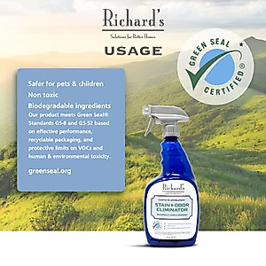 Richard’s Stain & Odor Eliminator Spray, 32 oz – Natural Stain and Pet Odor Eliminator Formula Cleans Carpet, Upholstery, Hard Floors – For Pet Stains, Crayon, Ink, Scuffs and More