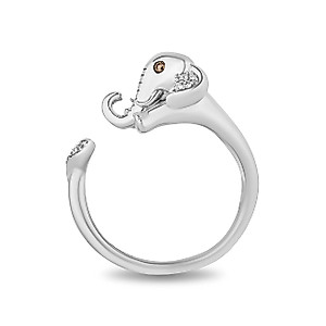 Jewelili Hallmark Fine Jewelry Sterling Silver 1/10 Cttw Champagne and Natural White Round Diamond Wrapping Elephant Ring, Size 7