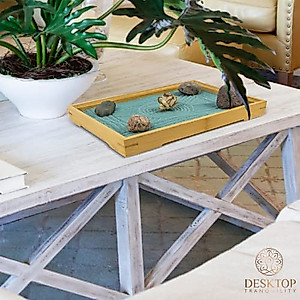 Desktop Tranquility Large Japanese Zen Garden Kit for Home or Office Desk | Office Decor Zen Garden Kit Improves Meditation | Includes Sand Tray, Bamboo Tools, Rocks, and Wooden Flower | 11" x 7.5"