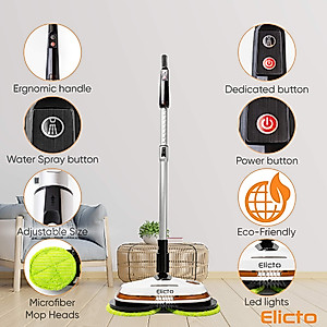 ELICTO ES530 - Electronic Dual Spin Mop and Polisher - Water Spray - Adjustable Height - LED - Reusable Microfiber Pads - All Hard Surfaces - New IMPROVEMENTS 2022