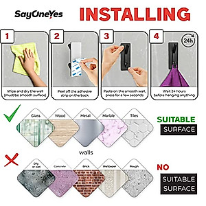 SAYONEYES Matte Black Adhesive Towel Hooks for Bathrooms - SUS304 Stainless Steel Waterproof Wall Hooks with Strong Adhesive Tapes – 3M Towel Hooks for Bathroom, Bedrooms, Kitchen – 4 Pack