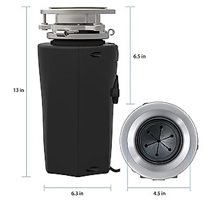 Eco Logic 10-US-EL-5-3B 1/2 Horsepower Garbage Disposal with Removeable Splash Guard, Attached Power Cord and Standard 3-Bolt Mounting System, Continuous Feed, Black