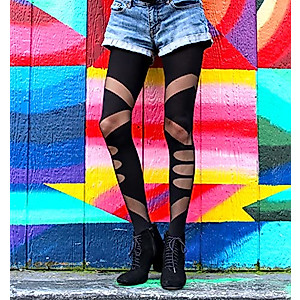 Millennials In Motion Y2K Patterned Tights Sheer Stockings Apocalyptic Alt Dark Fairy Grunge Goth Lolita (One Size, Cyberpunk)