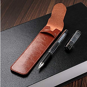 Daimay Leather Pen Case Holder Handmade Fountain Pen Pouch Soft Pen Protective Sleeve Cover for Ballpoint Pen, Stylus Touch Pen - Pack of 2 (Black & Brown)
