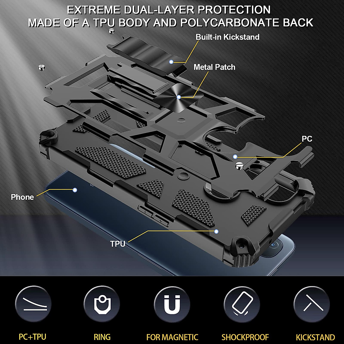 Ailiber Compatible with OnePlus Nord N100 Case with Screen Protector, for Magnetic Car Mount, Kickstand Holder, Rugged Shockproof Bumper Military Grade Armor Protective Cover 1+Nord N100-Black