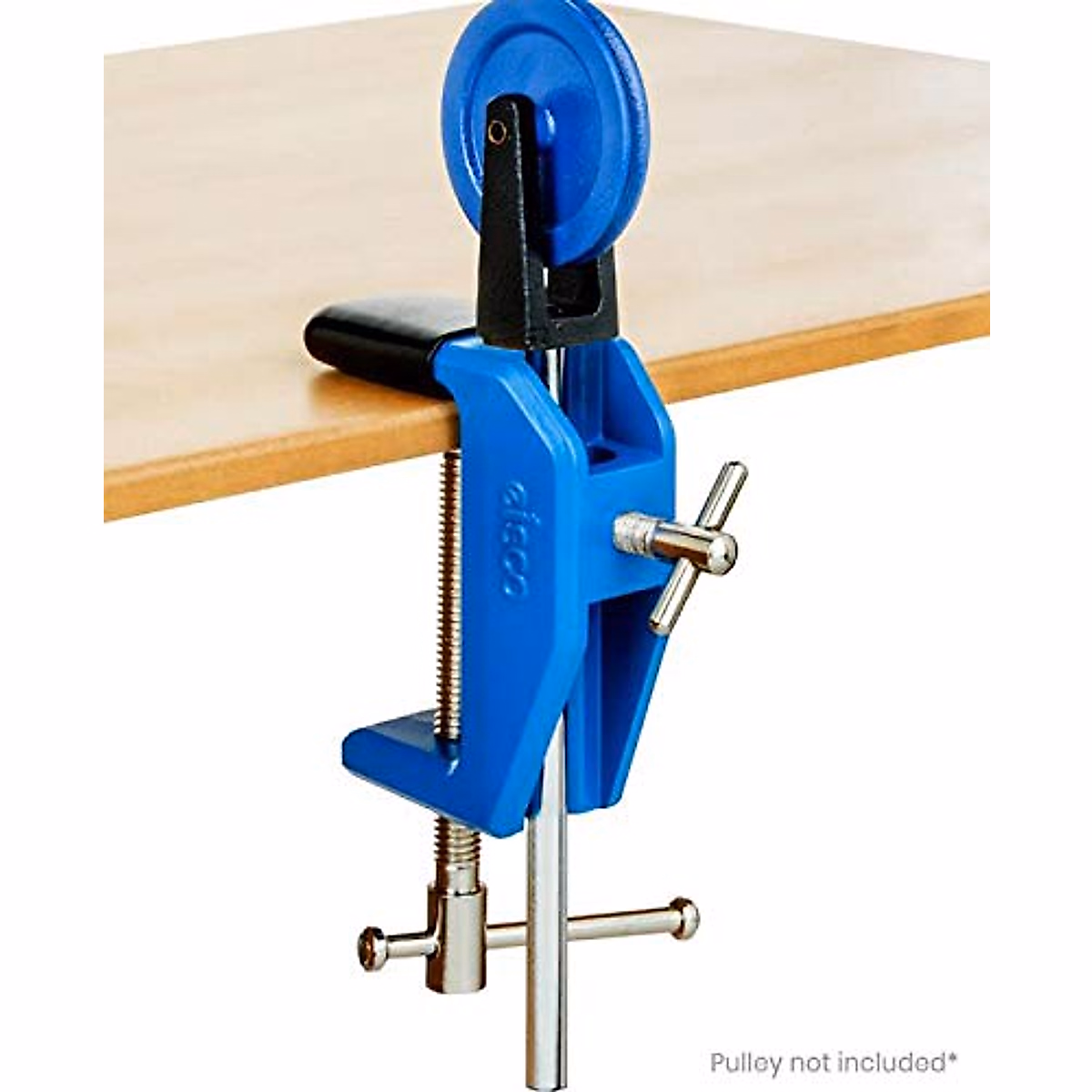 Heavy Duty Multi-Purpose Table Clamp - Vinyl Coated Grip and Swivel Pad - Built-In Rod & Pulley Holder - Fits Surfaces up to 2.55" Thick - Die-Cast Metal - Eisco Labs