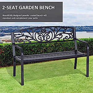 Outsunny 50" Blossoming Pattern Garden Decorative Patio Park Bench with Beautiful Floral Design & Relaxing Comfortable Build