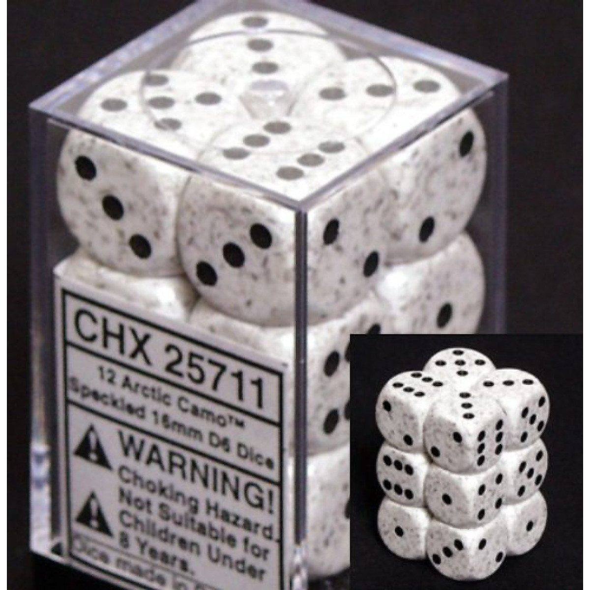 Chessex Dice d6 Sets: Arctic Camo Speckled - 16mm Six Sided Die (12) Block of Dice