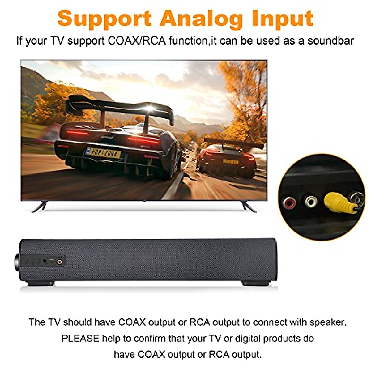 Sound Bars for TV/PC, 16.9" Outdoor/Indoor Mini Soundbar with Wired & Wireless Bluetooth 5 Speaker, 2 X 5 W Sound Bar with Subwoofer for Small Room, Coax/AUX/RCA/TF Card and Remote Control (Updated)