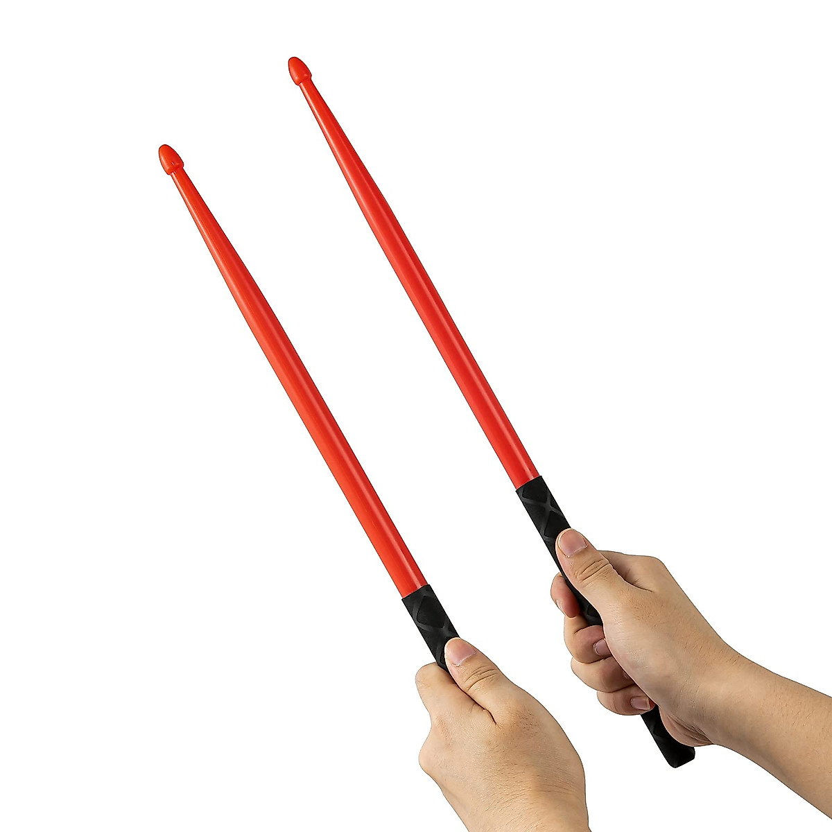 Nylon Drumsticks 2 pairs with ANTI-SLIP Handles for Drum,Exercise Plastic Drum Sticks,Attractive,Light and Durable Sticks for Drums,Musical Instrument Percussion Accessories (Black and Red)