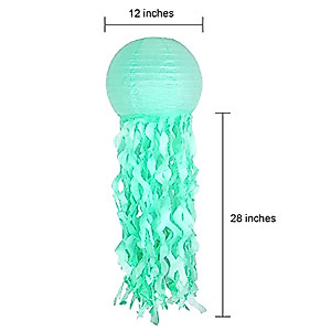 Jellyfish Paper Lantern Hanging Decoration, UNIIDECO Jelly Fish Mermaid Decor for Party, Under The Sea Mermaid Birthday Party Supplies, Ocean Theme Classroom Decorations (Green)