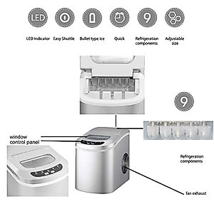 Countertop Ice Maker Nugget pebble Ice Maker Machine Portable Chewable Compact Mini Ice Chip Maker Nugget Machine Produce 26lbs per Day Bullet Soft Ice Cube Fruit Juice Ice, Silver SMETA