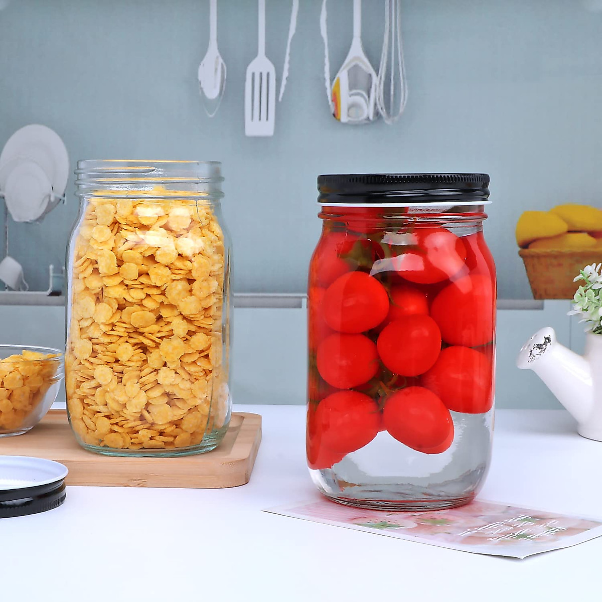 QAPPDA 32 OZ Glass Jars with Lids Set of 12,Clear Wide Mouth 1000ML Glass Mason Jar with Airtight Lid,Durable Glass Food Storage Canning Jars for Pickles,Jams,Preserving