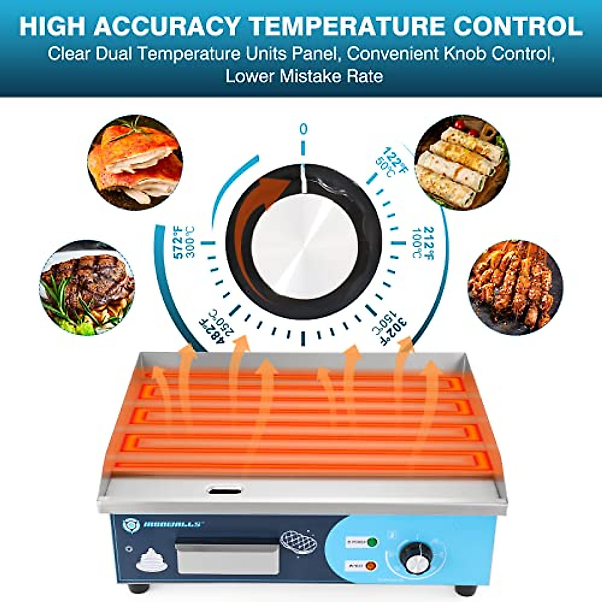 IRONWALLS Commercial Griddle Electric 22”, 3000W Electric Flat Top Grill, Stainless Steel Countertop Electric Griddle Nonstick with 122~572℉Adjustable Temperature Control for Restaurant Kitchen