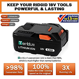 【Upgrade!】 2Pack 6.0Ah 18V Replace Battery for Ridgid 18V R840084 Cordless Power Tools Lithium Ion R840087 R840083 R840085 R840086 Battery