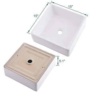 SOMRXO Bathroom Vessel Sink Square Vessel Sink For Bathroom 15"X15" Above Counter Bathroom Sink White Porcelain Ceramic Bathroom Vessel Sink Vanity Sink Art Basin