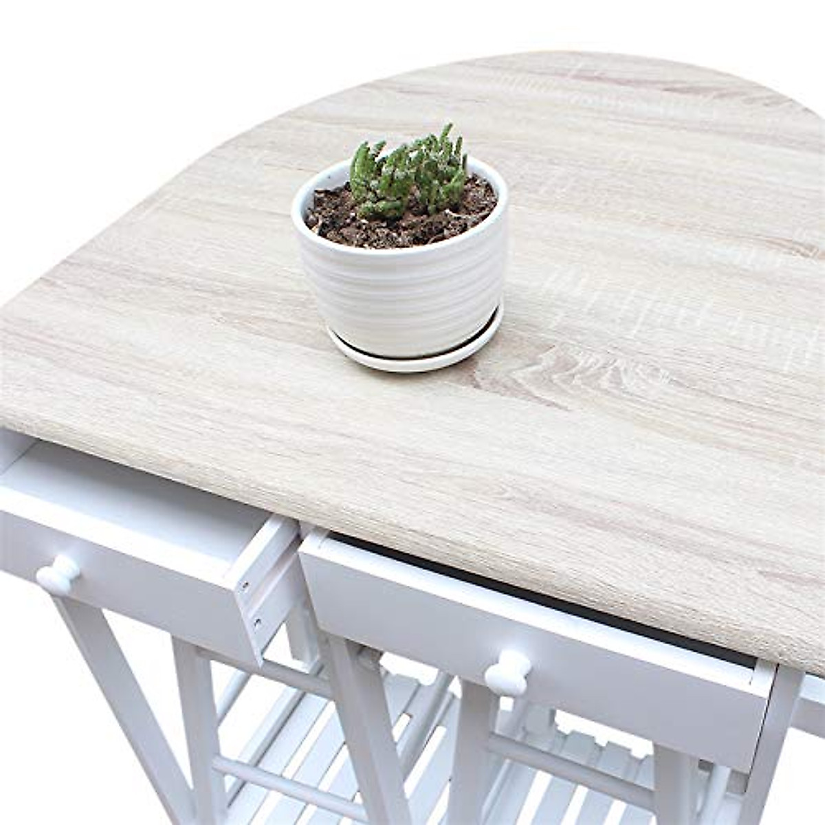 ACLULION 3 Piece Drop Leaf Dining Tables for Small Spaces, Small Rolling Dining Table Set for 2 with 2 Drawers, Space Saving Dining Table with 2 Chairs and Handle for Kitchen and Dining Room (White)