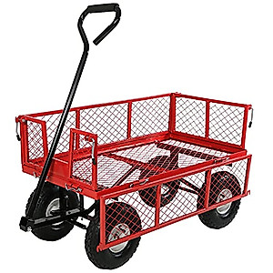 Sunnydaze Utility Steel Garden Cart, Outdoor Lawn Wagon with Removable Sides, Heavy-Duty 400 Pound Capacity, Red
