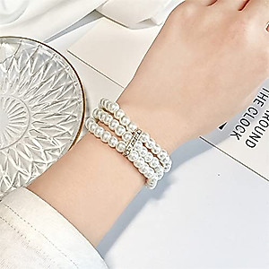 Asphire Vintage Pearl Bracelet 2pcs 3-Row Pearl Stretch Bracelet Multi-Layered Elastic Bangle Bridal Wedding Jewelry 1920s Flapper Costume Accessories for Women