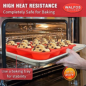 Walfos Silicone Muffin Pan - 12 Cups Regular Silicone Cupcake Pan, Non-stick Silicone Great for Making Muffin Cakes, Tart, Bread - BPA Free and Dishwasher Safe