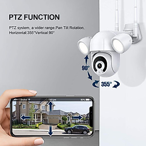 EVERSECU 2K 3Mp Tuya Smart Life Floodlight Outdoor WiFi IP PTZ Security Camera Weatherproof, Motion-Activated Spotlights &Auto-Tracking, Color Night Vision, 2-Way Audio, Work with Alexa & Google Home