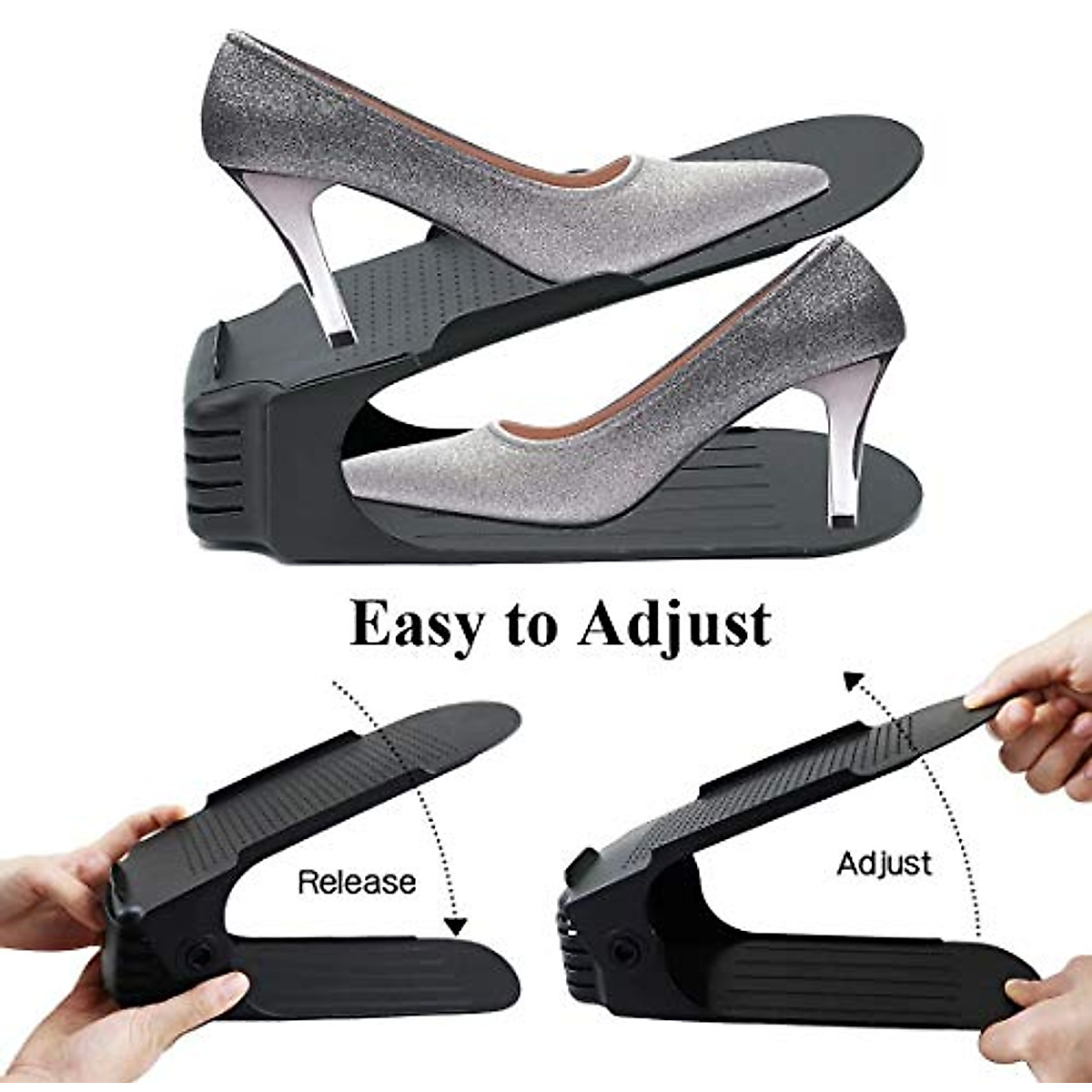 WISHAVE Shoe Slots Organizer 20 Pack for Closet, Adjustable Shoe Stacker Space Saver,Double Deck Shoe Rack Organizer Holder (Black)