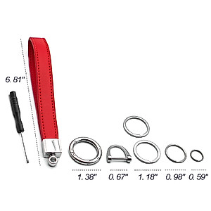 MECHCOS Car Key Fob Keychain Holder Genuine Leather Wristlet Loop Key Chain Circle Carabiner Clip for Men and Women with Anti-Lost D Ring, Screwdriver, 4 Key Rings, 360 Degree Rotatable, Red