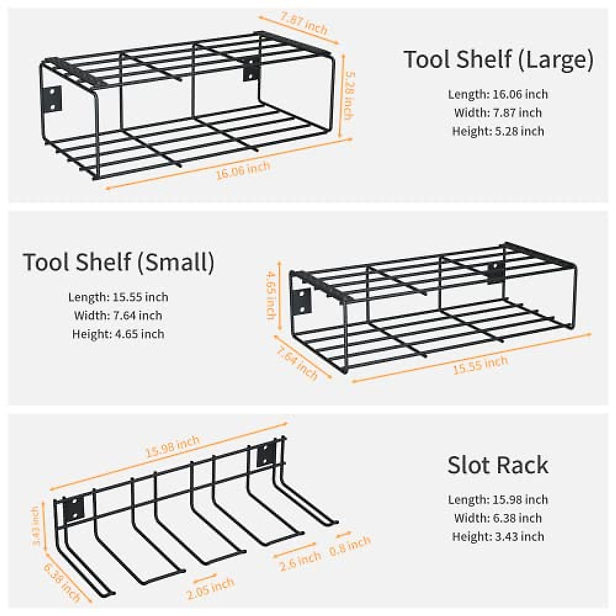OMNINOVA Power Tool Organizer, 2 Pack Garage Tool Organizers and Storage with Screwdriver Holder, Drill Holder Wall Mount, Heavy Duty Metal Tool Shelf, Utility Storage Rack for Cordless Drill