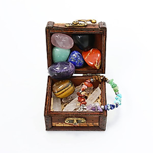 Nvzi Crystals and Healing Stones Set in Wooden Display Box, Gemstones and Crystals Kit, 7 Chakra Stones, Spiritual Gifts for Women, Witchcraft Supplies and Tools, Raw Crystals for Beginners