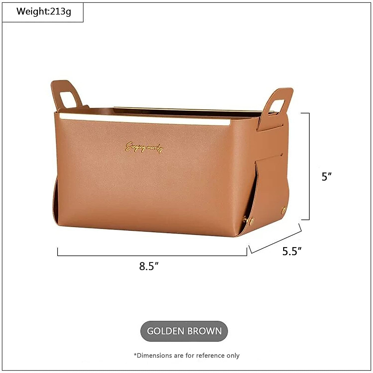 Decorative Faux Leather Basket,Small Catchall Basket for Entryway Bedside Dresser End table,Collapsible Rectangle Tray Organizer Box,Set of 2,Brown