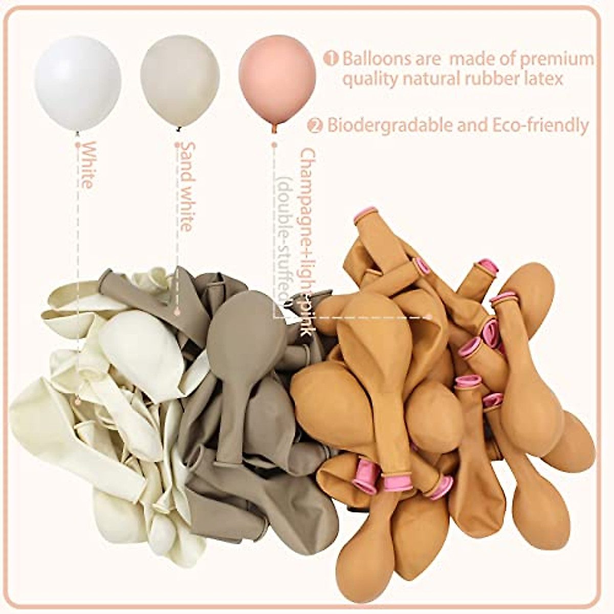128Pcs Boho Sand White Nude Balloons Garland Arch Kit,Stand White Balloons Double-Stuffed Peach Balloons for Retro Boho Wedding Birthday Girls Baby Shower Garden Tea Party Background Decorations…
