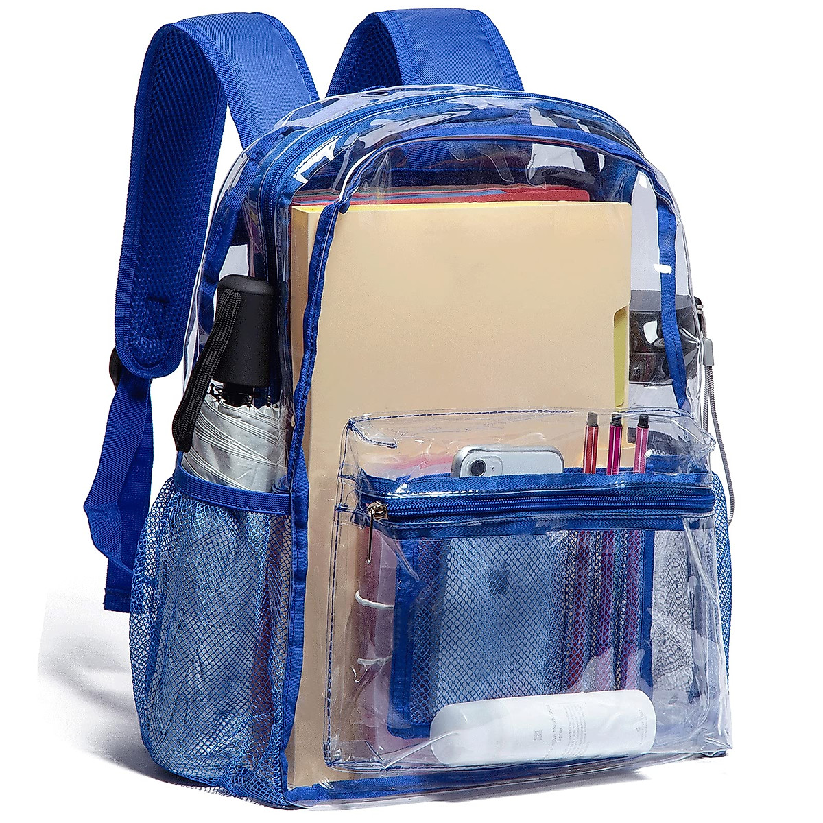 Vorspack Clear Backpack Heavy Duty PVC Transparent Backpack with Reinforced Strap for Work - Blue