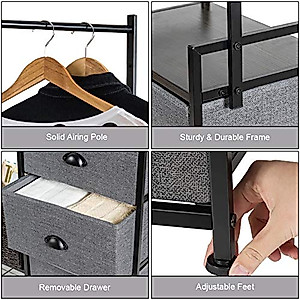 Tangkula Clothing Rack with 8 Fabric Drawer Shoe Rack, 3 in 1 Portable Closet Organizers and Storage with Metal Clothes Rails, Open Dresser Wardrobe Closet with Garment Rack for Bedroom Cloakroom